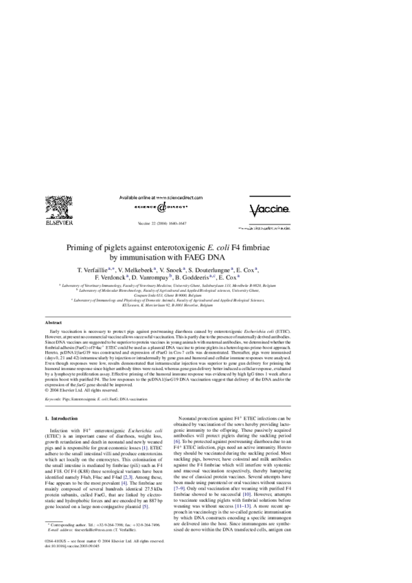 (PDF) Priming of piglets against enterotoxigenic E. coli F4 fimbriae by ...