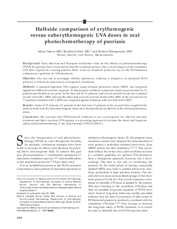 (PDF) Half-side comparison of erythemogenic versus suberythemogenic UVA ...