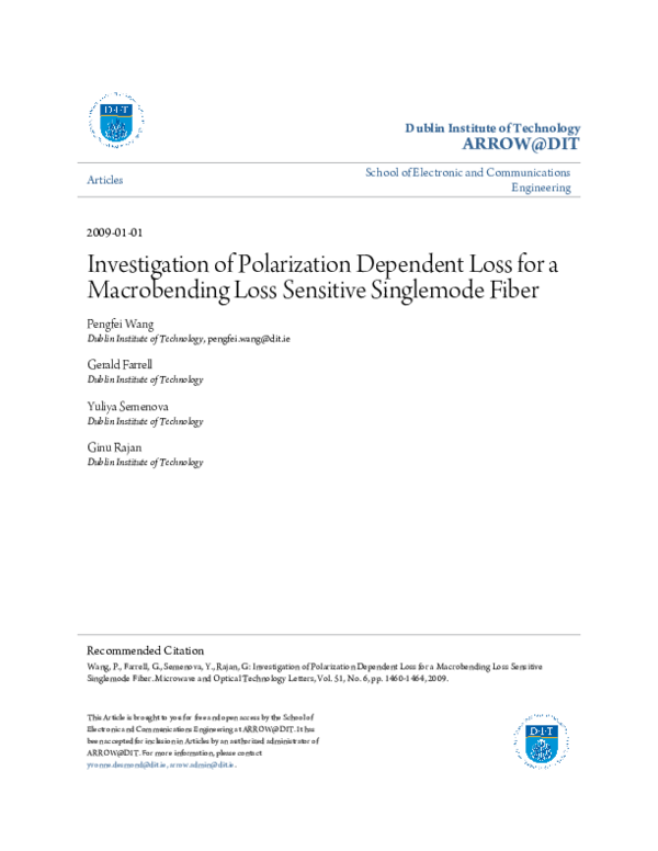 (PDF) Investigation of polarization-dependent loss for a macrobending loss sensitive single-mode ...