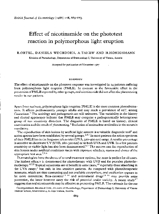 (PDF) Effect of nicotinamide on the phototest reaction in polymorphous ...