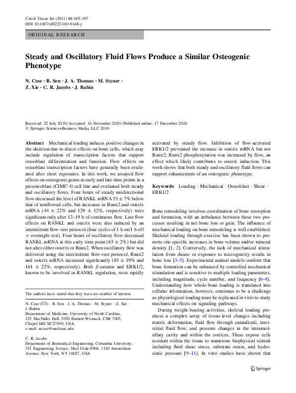 (PDF) Steady and Oscillatory Fluid Flows Produce a Similar Osteogenic ...