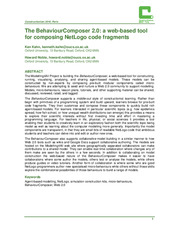 (PDF) The BehaviourComposer 2.0: a web-based tool for composing NetLogo ...