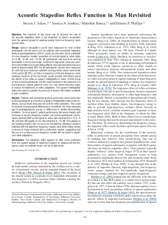 (PDF) Acoustic Stapedius Reflex Function in Man Revisited