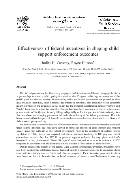 (PDF) Effectiveness of federal incentives in shaping child support ...
