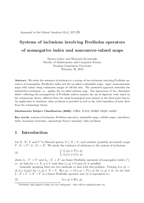 (PDF) Systems of Inclusions Involving Fredholm Operators of Nonnegative Index and Nonconvex ...