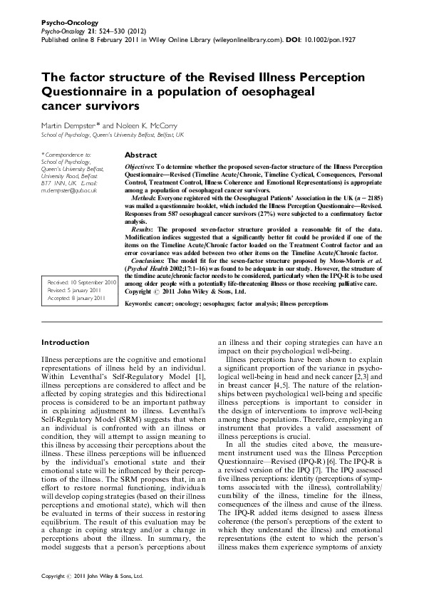 (PDF) The factor structure of the revised illness perception questionnaire (IPQ-R) in end-stage ...
