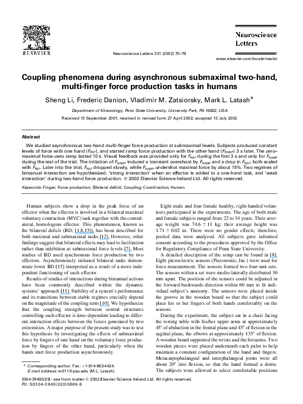(PDF) Coupling phenomena during asynchronous submaximal two-hand, multi ...