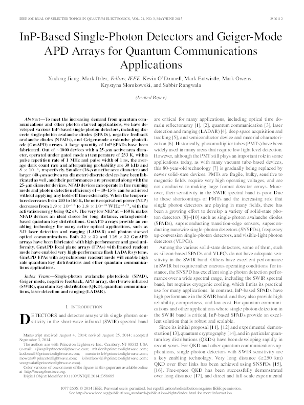 Pdf Inp Based Single Photon Detectors And Geiger Mode Apd Arrays For