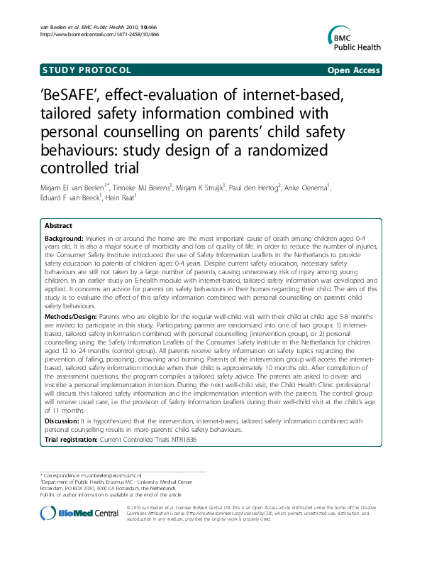 (PDF) BeSAFE', effect-evaluation of internet-based, tailored safety information combined with ...