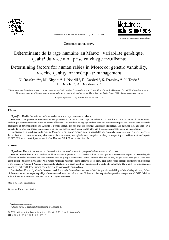 (PDF) Déterminants de la rage humaine au Maroc : variabilité génétique ...