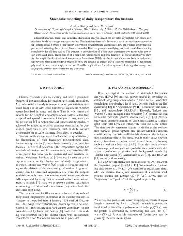 Pdf Stochastic Modeling Of Daily Temperature Fluctuations