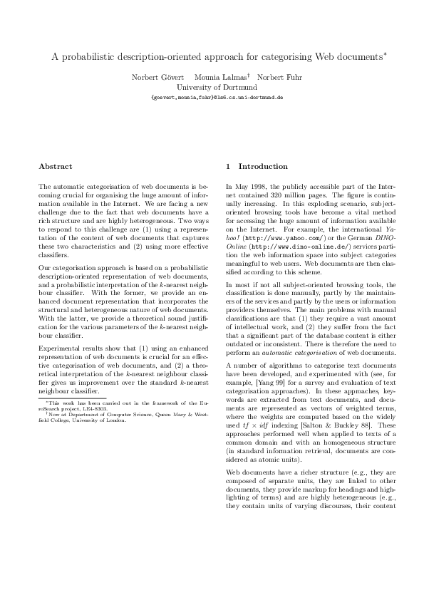 (PDF) A probabilistic description-oriented approach for categorizing web documents