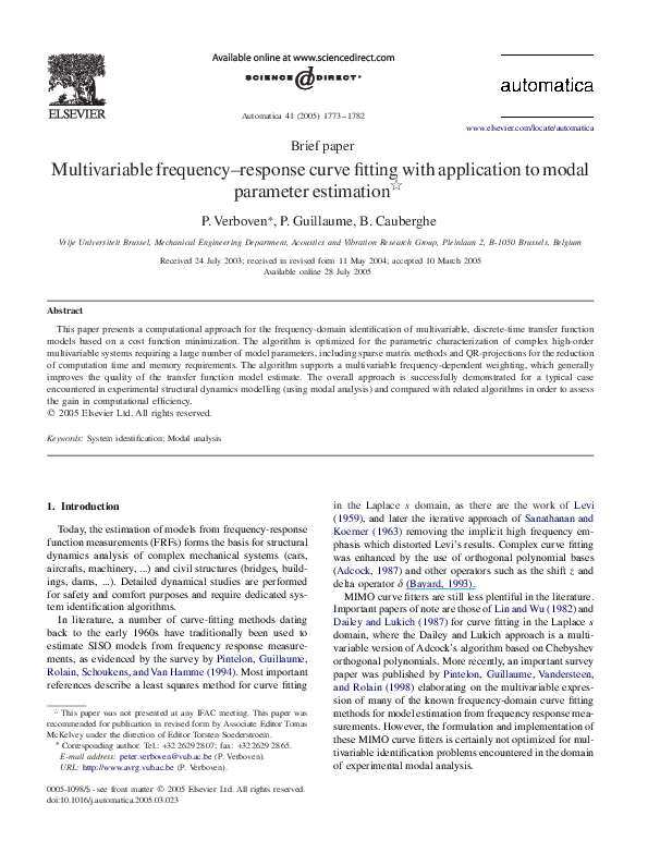 (PDF) Multivariable frequency-response curve fitting with application ...