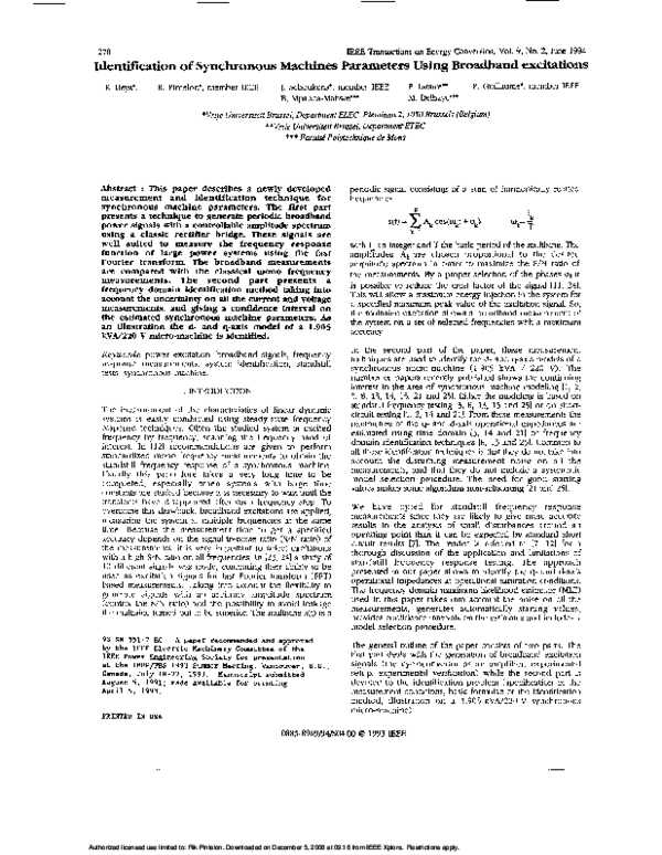 (PDF) Identification of synchronous machines parameters using broadband excitations