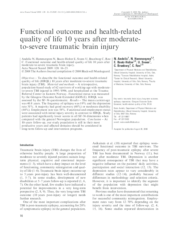 (PDF) Functional outcome and health-related quality of life 10 years ...