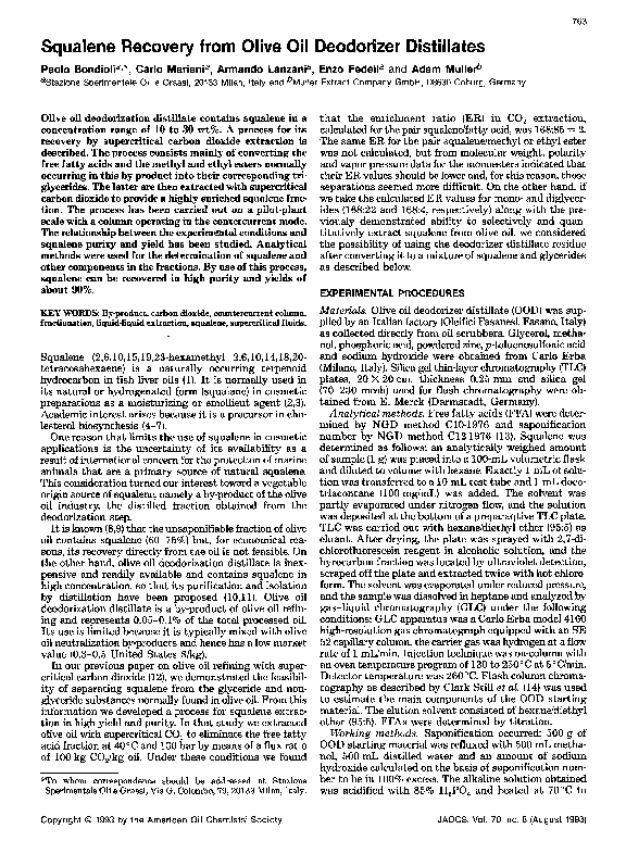 (PDF) Squalene recovery from olive oil deodorizer distillates