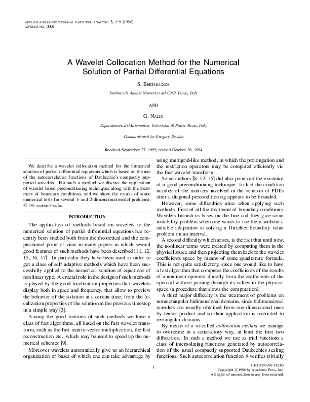 Pdf A Wavelet Collocation Method For The Numerical Solution Of Partial Differential Equations