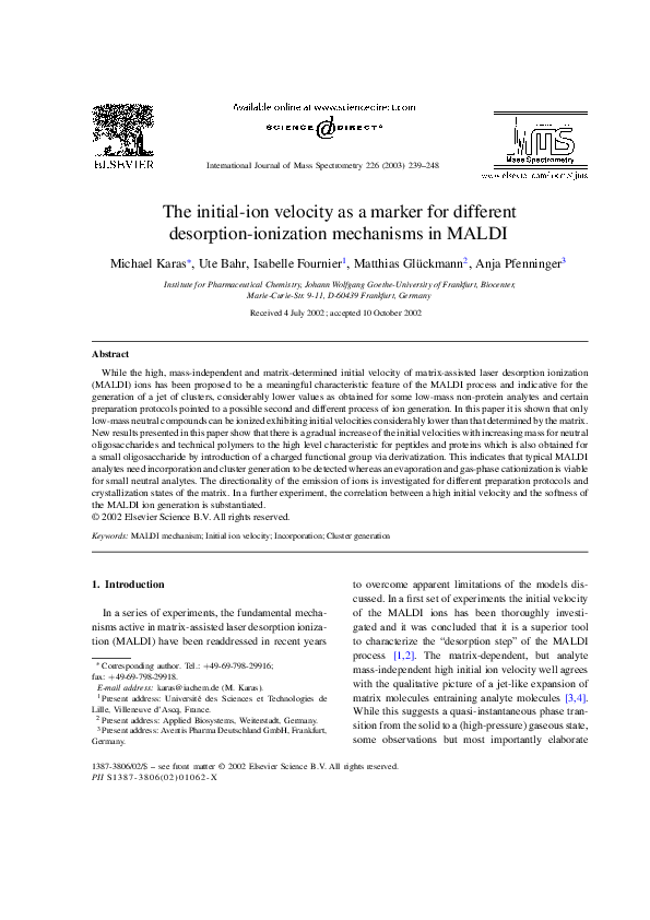 (PDF) The initial-ion velocity as a marker for different desorption ...