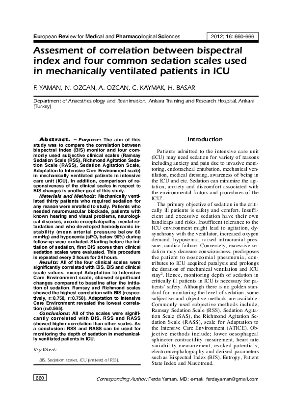 (PDF) Assesment of correlation between bispectral index and four common ...