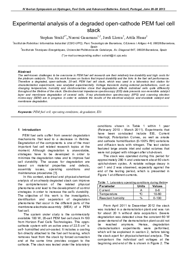 (PDF) Experimental analysis of a degraded open-cathode PEM fuel cell stack