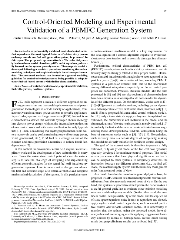 (PDF) Control-Oriented Modeling and Experimental Validation of a PEMFC Generation System