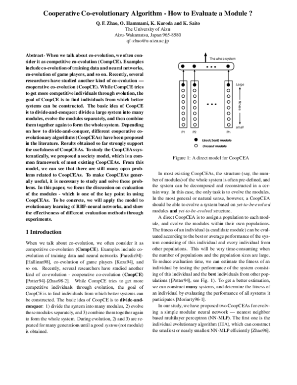 (PDF) Cooperative co-evolutionary algorithm-how to evaluate a module?