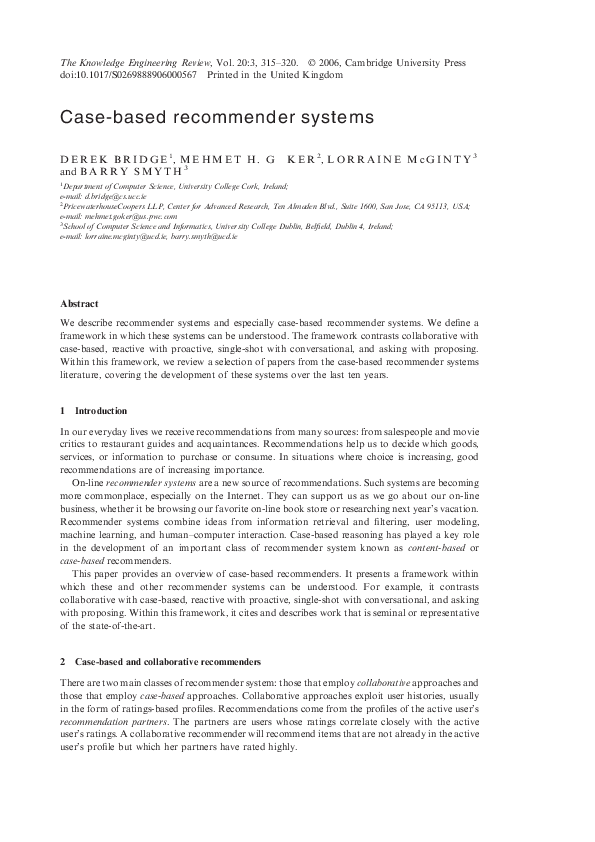 (PDF) Case-based recommender systems