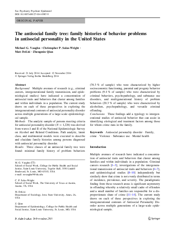 (PDF) The antisocial family tree: family histories of behavior problems ...