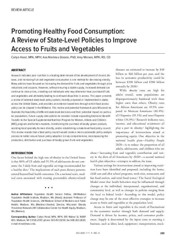 (PDF) Promoting healthy food consumption: a review of state-level ...