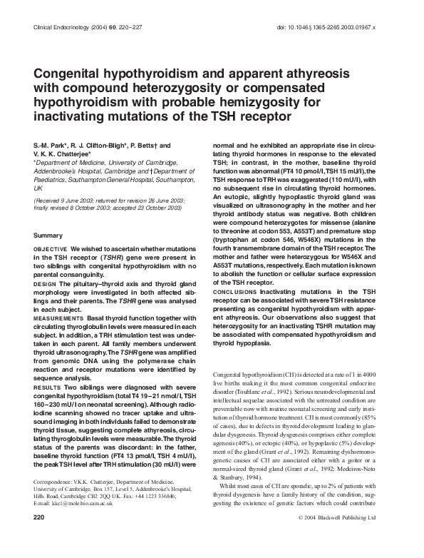(PDF) Congenital hypothyroidism and apparent athyreosis with compound ...