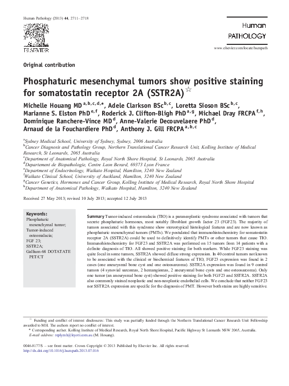 (PDF) Phosphaturic mesenchymal tumors show positive staining for ...