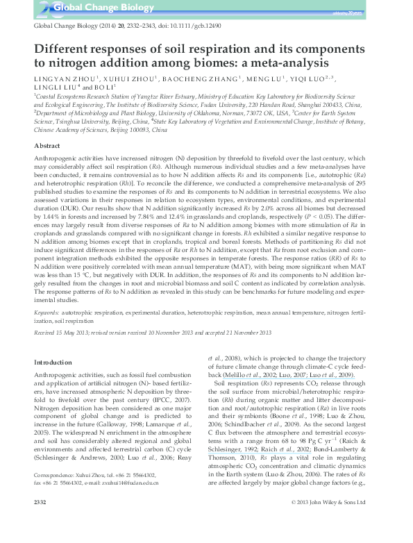 (PDF) Different responses of soil respiration and its components to nitrogen addition among ...