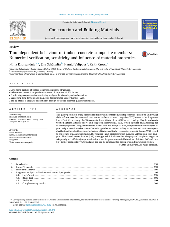 Pdf Time Dependent Behaviour Of Timber Concrete Composite Floors With Prefabricated Concrete Slabs