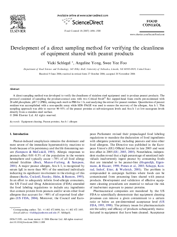 (PDF) Development of a direct sampling method for verifying the ...