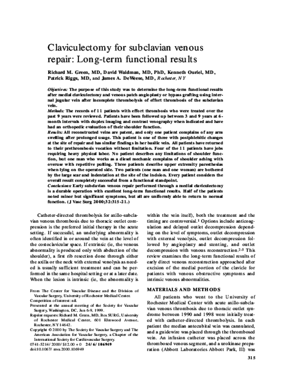 (PDF) Claviculectomy for subclavian venous repair: Long-term functional ...