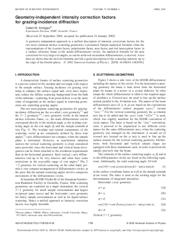 (PDF) Geometry-independent intensity correction factors for grazing ...