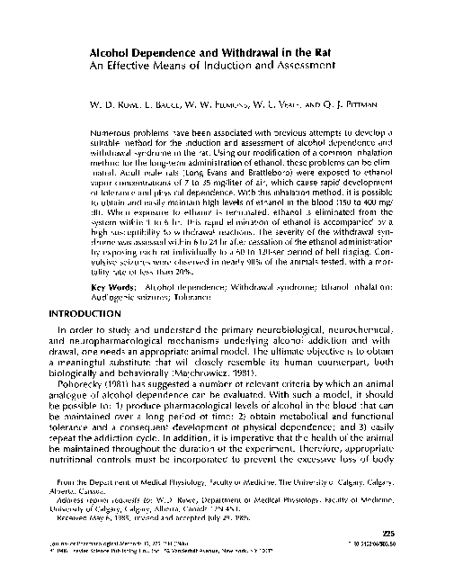 (PDF) Alcohol dependence and withdrawal in the rat. An effective means ...