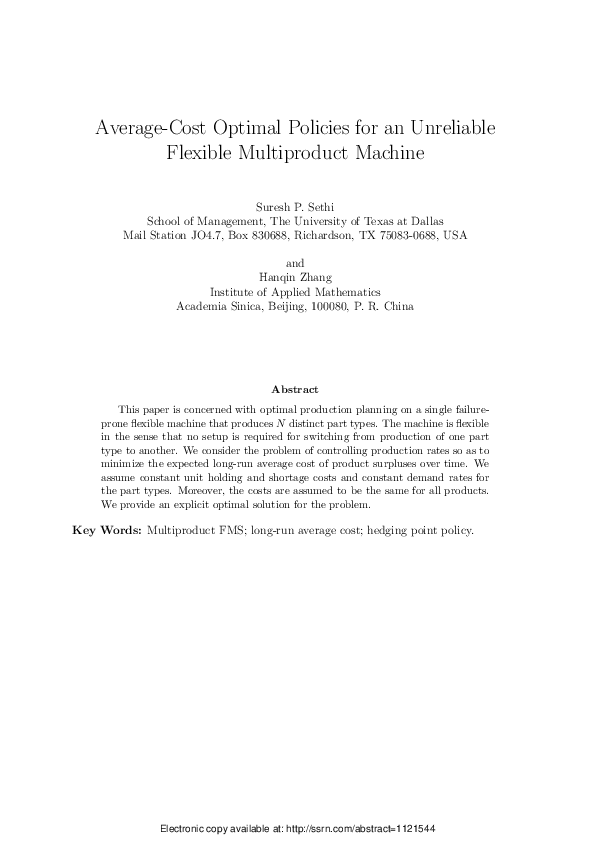 Pdf Average Cost Optimal Policies For An Unreliable Flexible