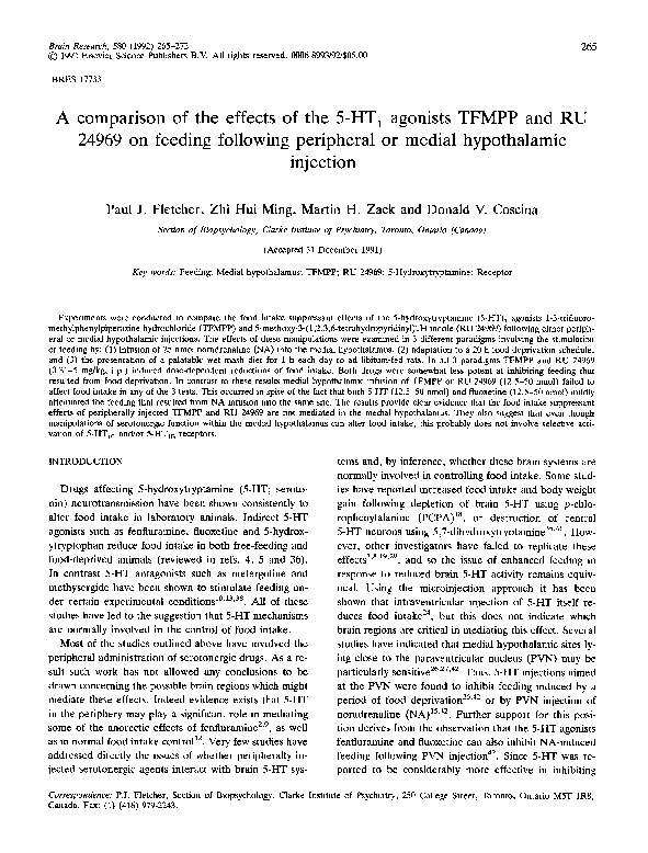 (PDF) A comparison of the effects of the 5-HT1 agonists TFMPP and RU ...