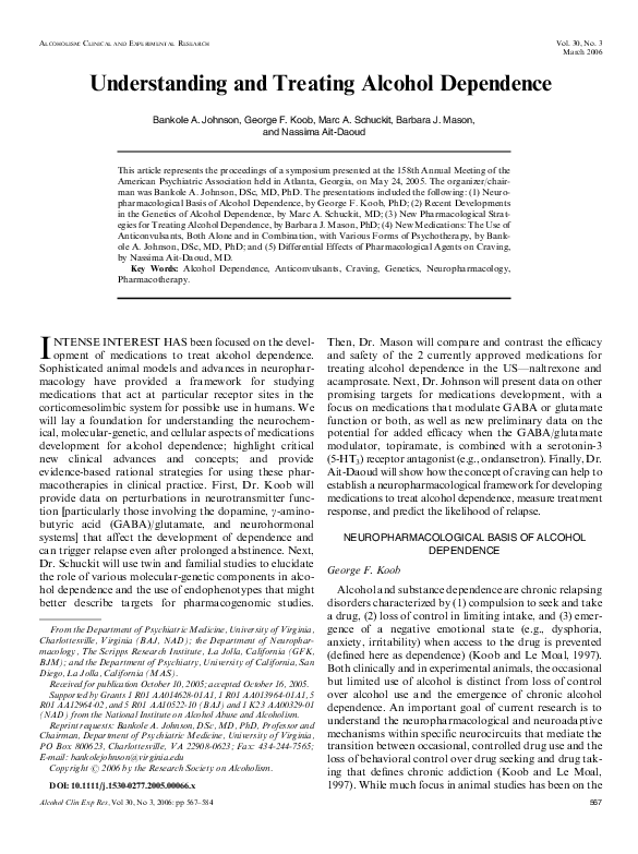 (PDF) Understanding and Treating Alcohol Dependence