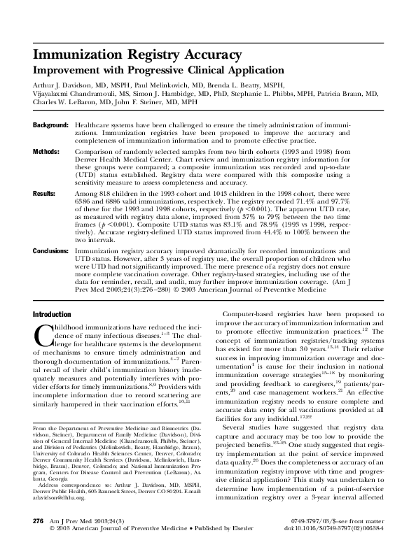 (PDF) Immunization registry accuracy