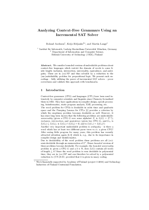 (PDF) Analyzing Context-Free Grammars Using an Incremental SAT Solver