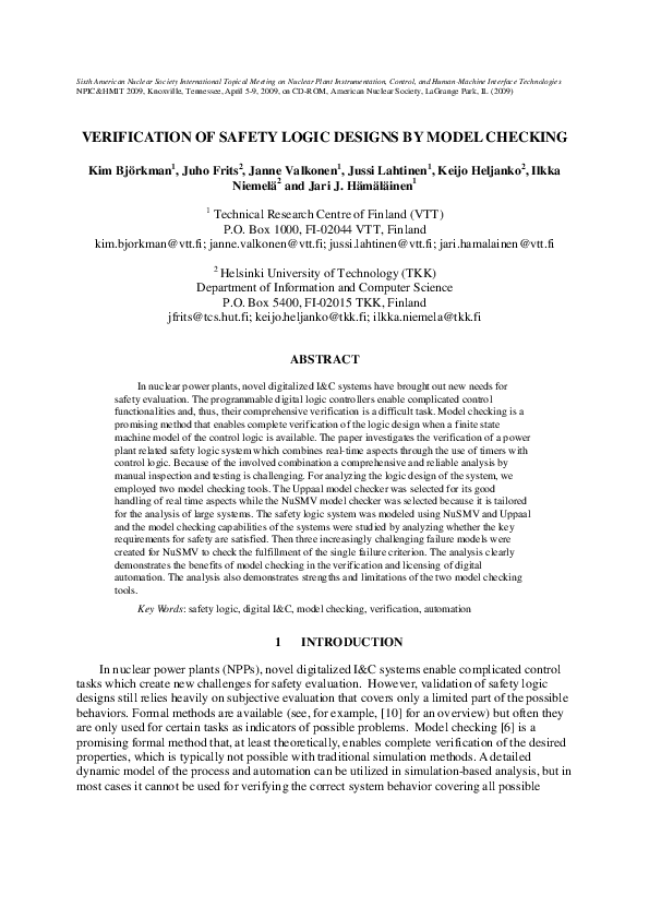(PDF) Verification of safety logic designs by model checking