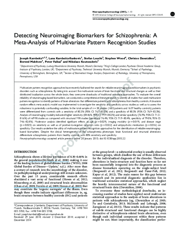 (PDF) Detecting Neuroimaging Biomarkers for Schizophrenia: A Meta-Analysis of Multivariate ...
