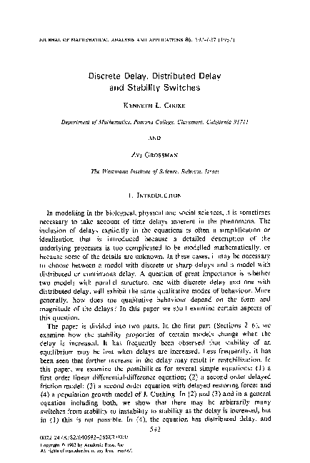 (PDF) Discrete delay, distributed delay and stability switches