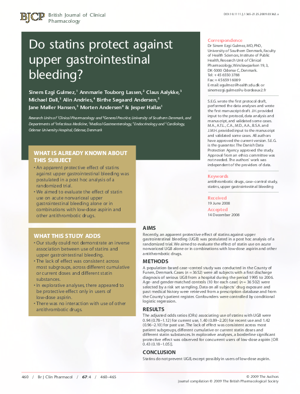 (PDF) Do statins protect against upper gastrointestinal bleeding?