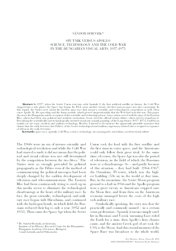 (PDF) Sputnik versus Apollo: Science, Technology, and the Cold War in ...