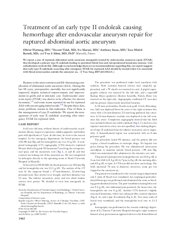 (PDF) Treatment of an early type II endoleak causing hemorrhage after ...