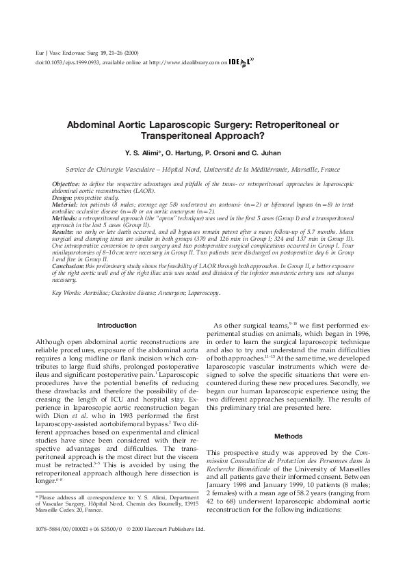 (PDF) Abdominal Aortic Laparoscopic Surgery: Retroperitoneal or ...