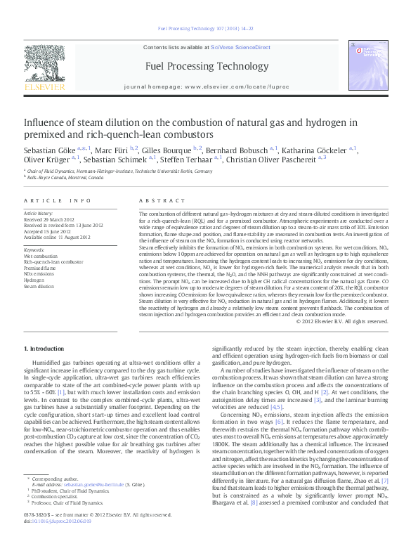(PDF) Influence of steam dilution on the combustion of natural gas and hydrogen in premixed and ...